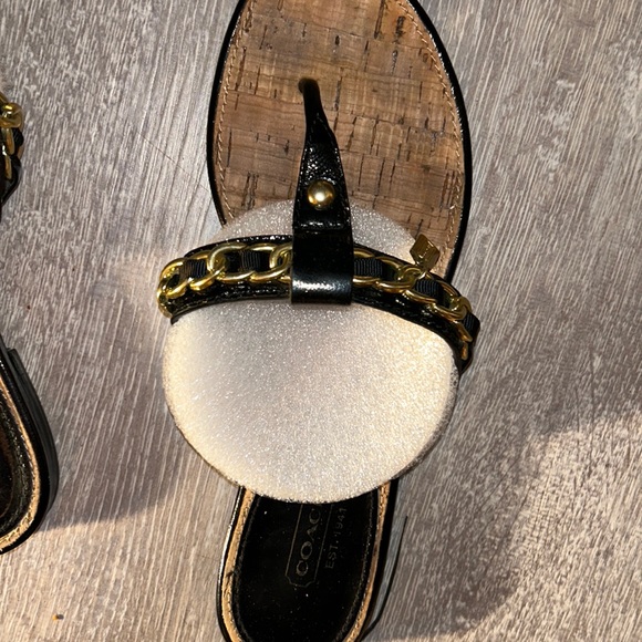 Coach | Shoes | Coach Black Rizzo Sandal With Gold Chain Detail | Poshmark